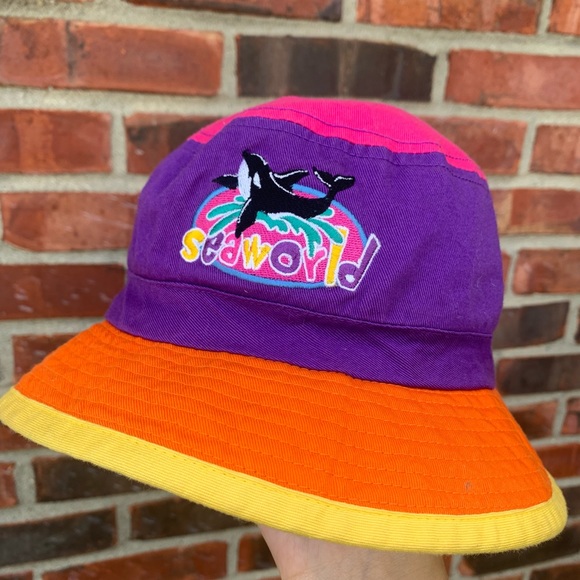 Vintage | Accessories | Rare 9s Seaworld Color Block Bucket Hat | Poshmark